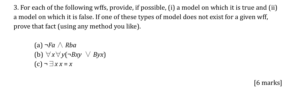 3. For each of the following wffs, provide, if | Chegg.com