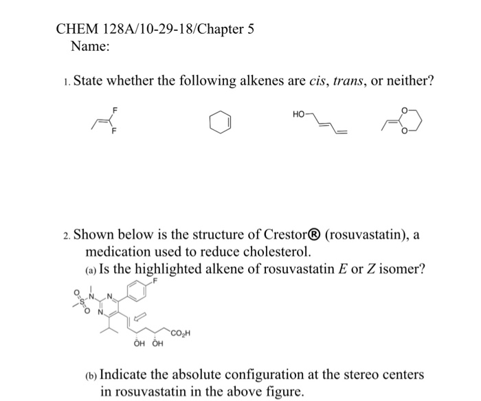 Solved CHEM 128A/10-29-18/Chapter 5 Name: . State whether | Chegg.com