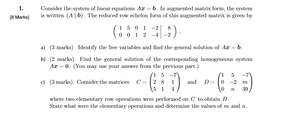 Solved Consider the system of linear equations Ax=b. In | Chegg.com
