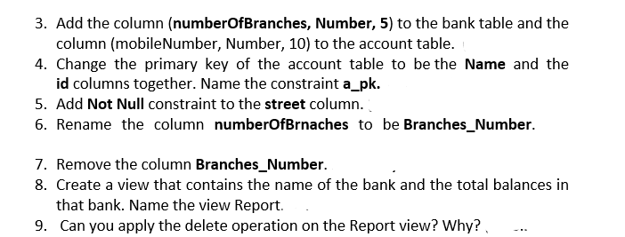 Solved 1. Create a table named Bank with the following rules | Chegg.com