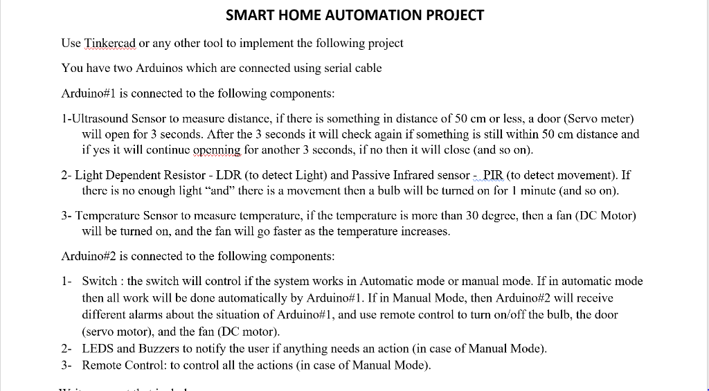 SMART HOME AUTOMATION PROJECT Use Tinkercad or any | Chegg.com