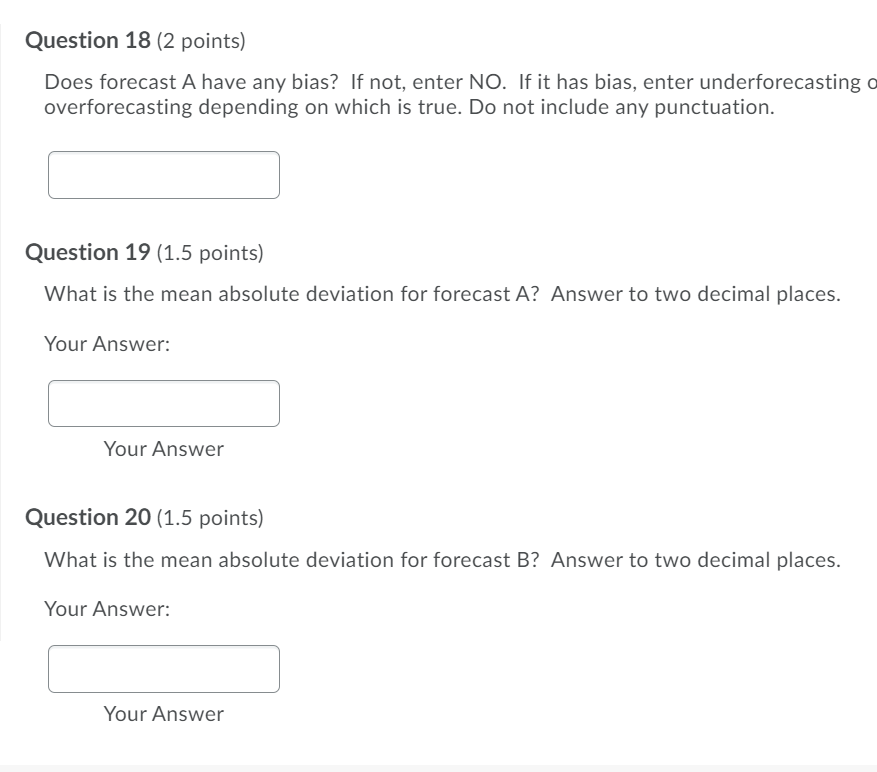 Solved Question 18 (2 points) Does forecast A have any bias? | Chegg.com