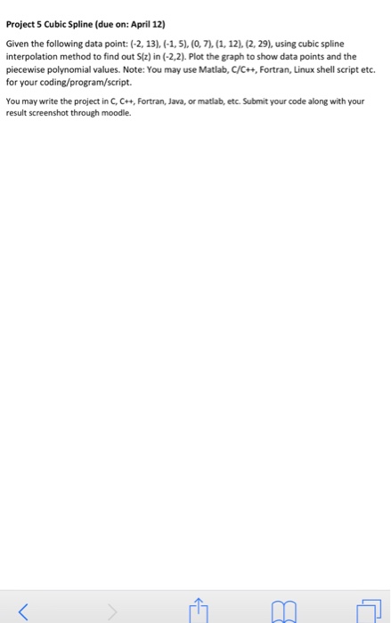 Solved Project 5 Cubic Spline (due on: April 12) Given the | Chegg.com