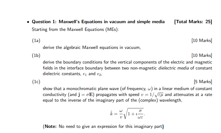 Solved Question 1 Maxwells Equations In Vacuum And