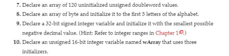 Solved 7. Declare an array of 120 uninitialized unsigned | Chegg.com