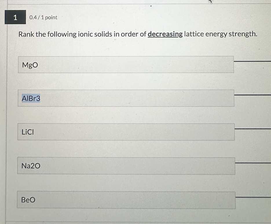 Solved 1Rank the following ionic solids in order of | Chegg.com