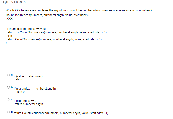 Solved QUESTION 5 Which XXX base case completes the | Chegg.com