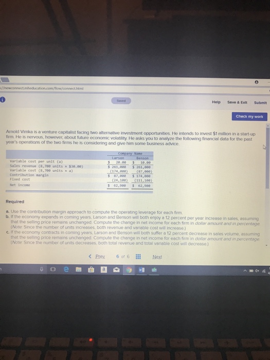 Solved 6 Help Save & Exit Submit Check my work Arnold Vimka | Chegg.com