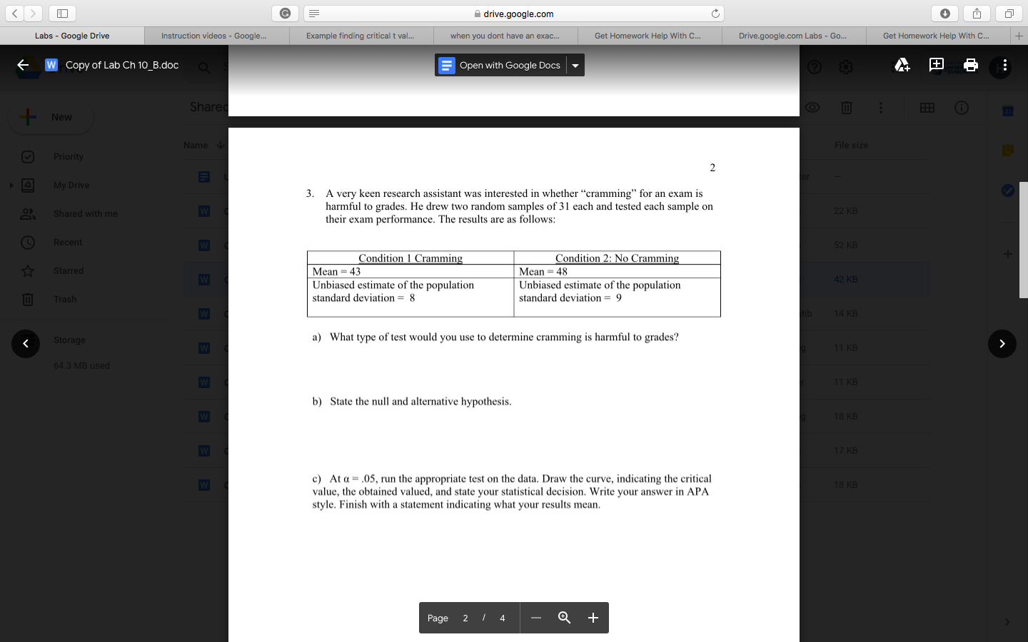 Solved drive.google.com G o Labs - Google Drive Instruction | Chegg.com