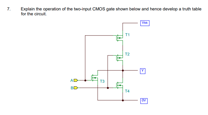 Solved 7. ﻿Explain the operation of the two-input CMOS gate | Chegg.com