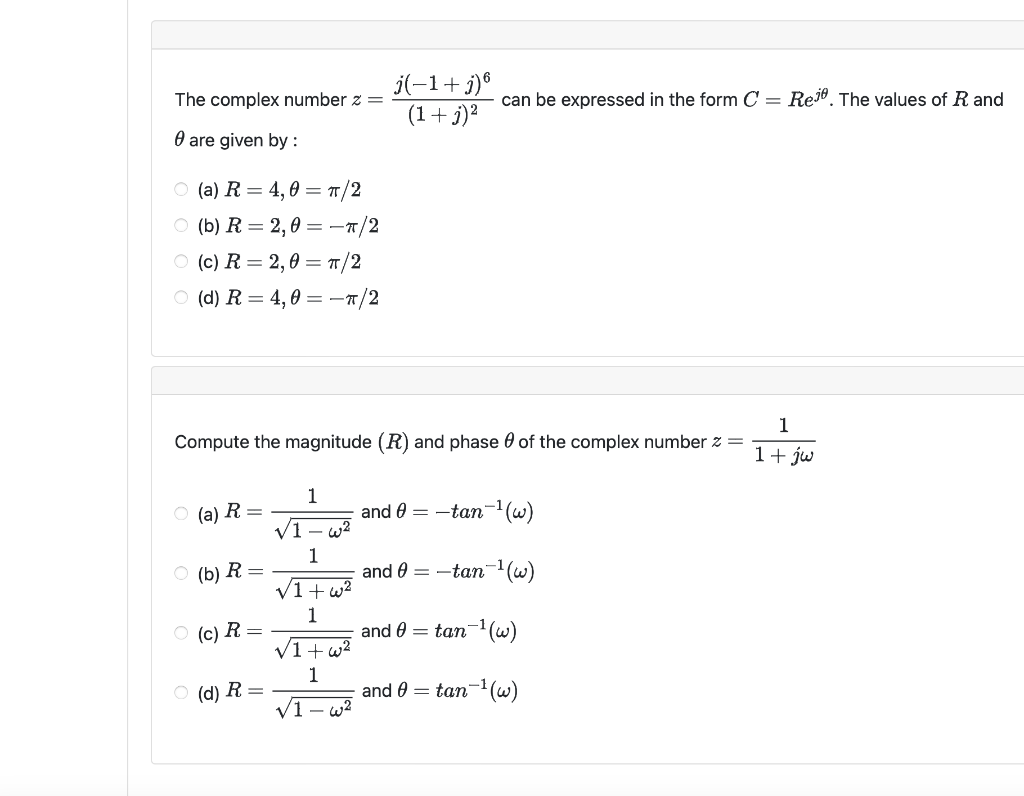 Solved The complex number z=(1+j)2j(−1+j)6 can be expressed | Chegg.com
