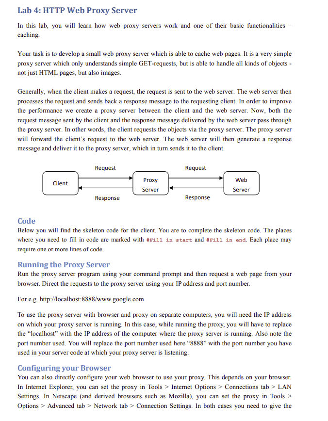Solved Lab 4: HTTP Web Proxy Server In this lab, you will | Chegg.com