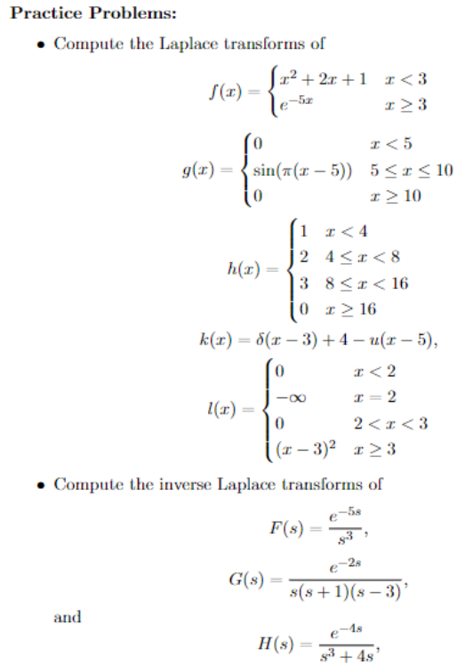 Solved Practice Problems: - Compute the Laplace transforms | Chegg.com