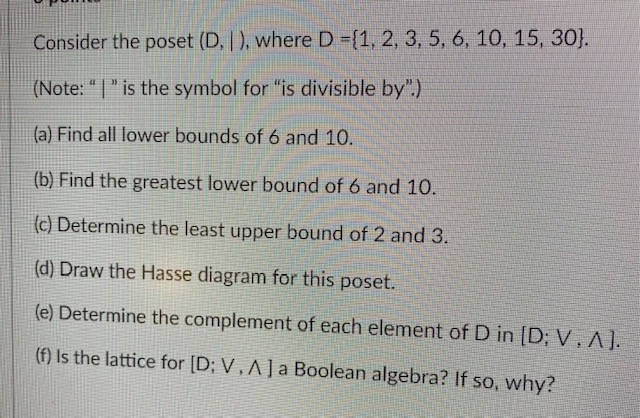 Solved Consider the poset (D, ), where D ={1, 2, 3, 5, 6, | Chegg.com