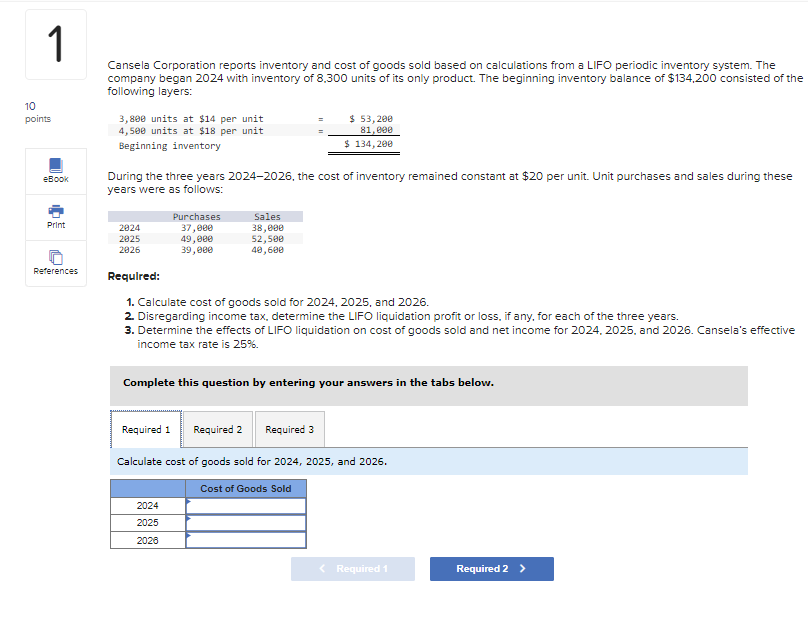 Cansela Corporation reports inventory and cost of | Chegg.com