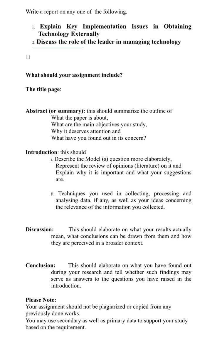 Solved Write a report on any one of the following.Explain | Chegg.com