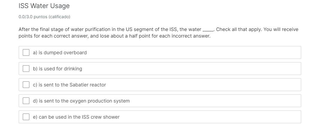 Solved ISS Water Usage 0.0/3.0 puntos (calificado) After the | Chegg.com