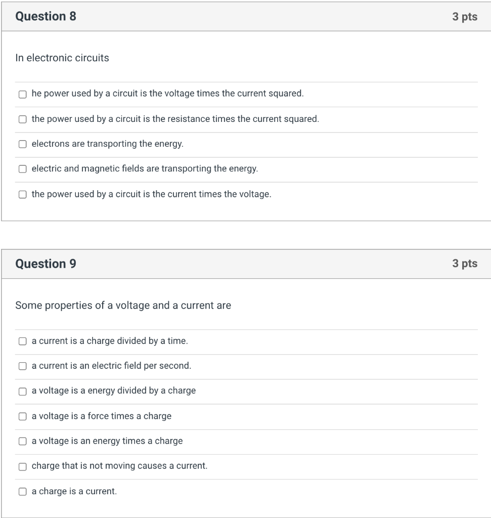 Solved Question 8 3 pts In electronic circuits he power used | Chegg.com