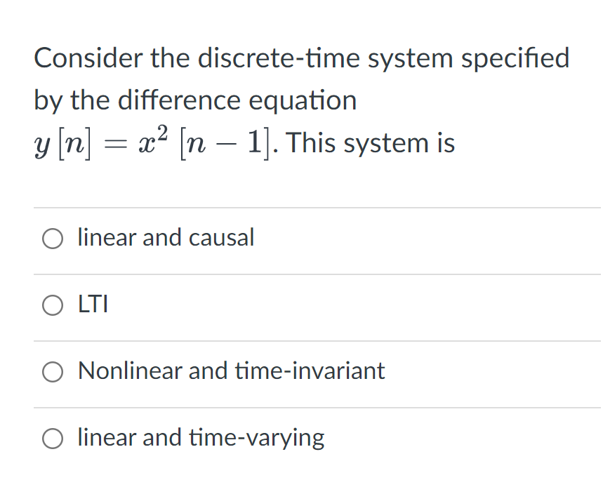 Solved Consider the discrete-time system specified by the | Chegg.com