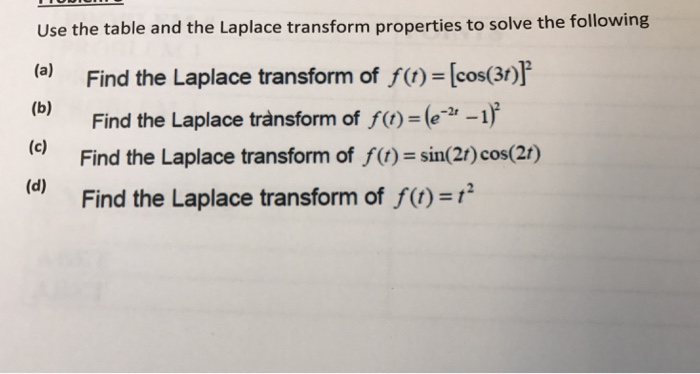 Solved Use the table and the Laplace transform properties to | Chegg.com