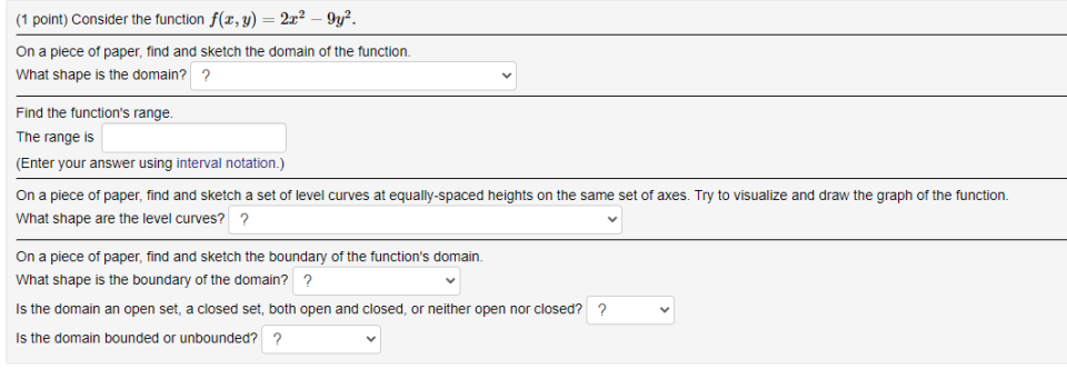 Solved 1 Point Consider The Function F X Y 2x2 9y