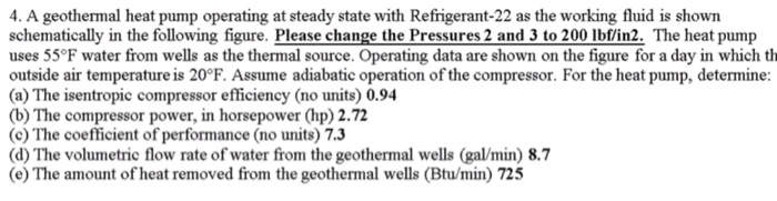Solved 4. A geothermal heat pump operating at steady state | Chegg.com