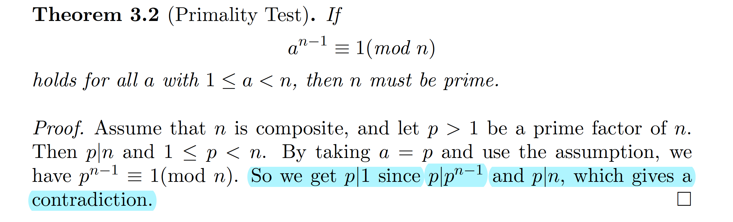 Solved Theorem 3.2 (Primality Test). If an-1 = 1(mod n) | Chegg.com