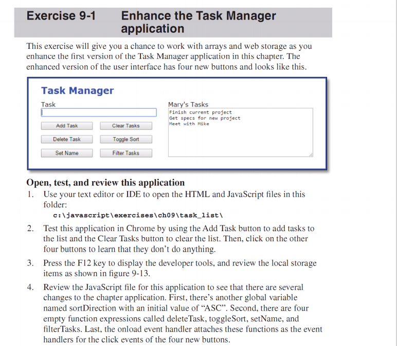 Solved Exercise 9-1 Enhance the Task Manager application | Chegg.com