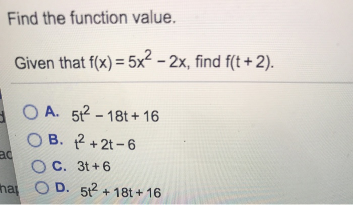 Solved Find the function value. Given that f(x) = 5x^2 - | Chegg.com