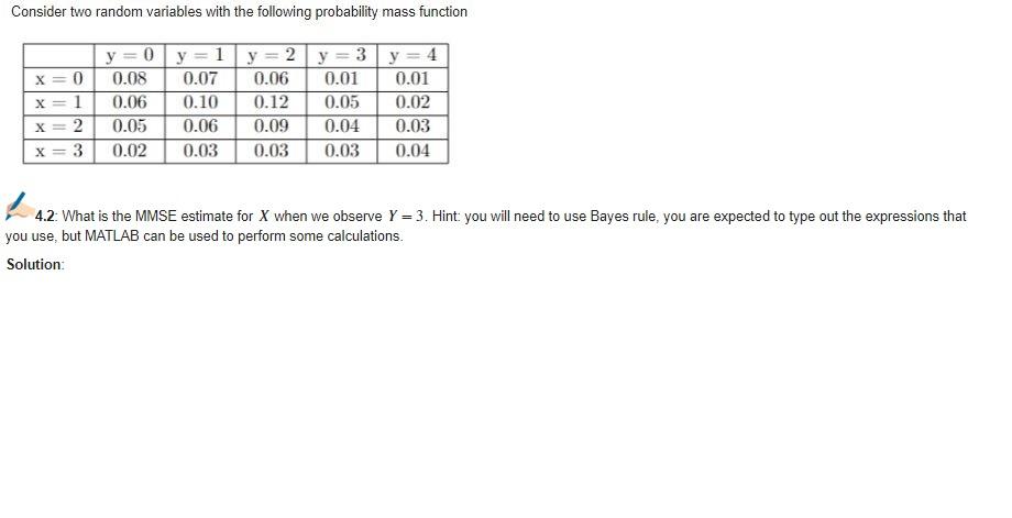Solved Consider two random variables with the following | Chegg.com