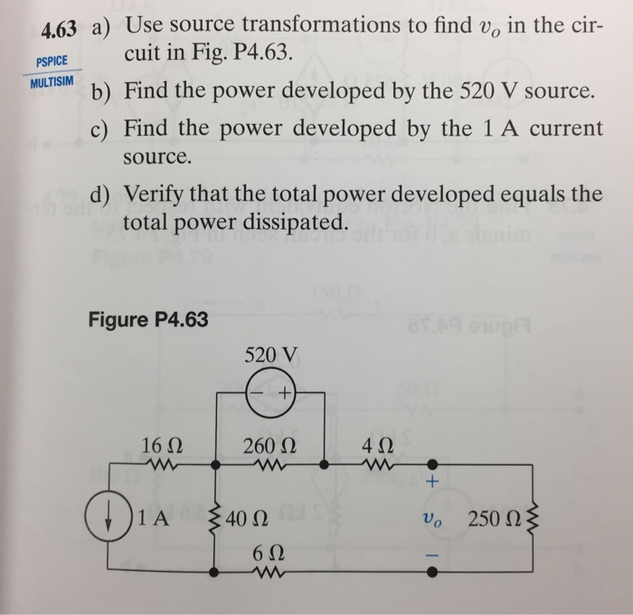 Solved 4 63 A Use Source Transformations To Find Vo In The