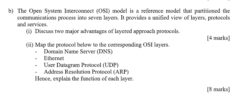 Solved b) The Open System Interconnect (OSI) model is a | Chegg.com