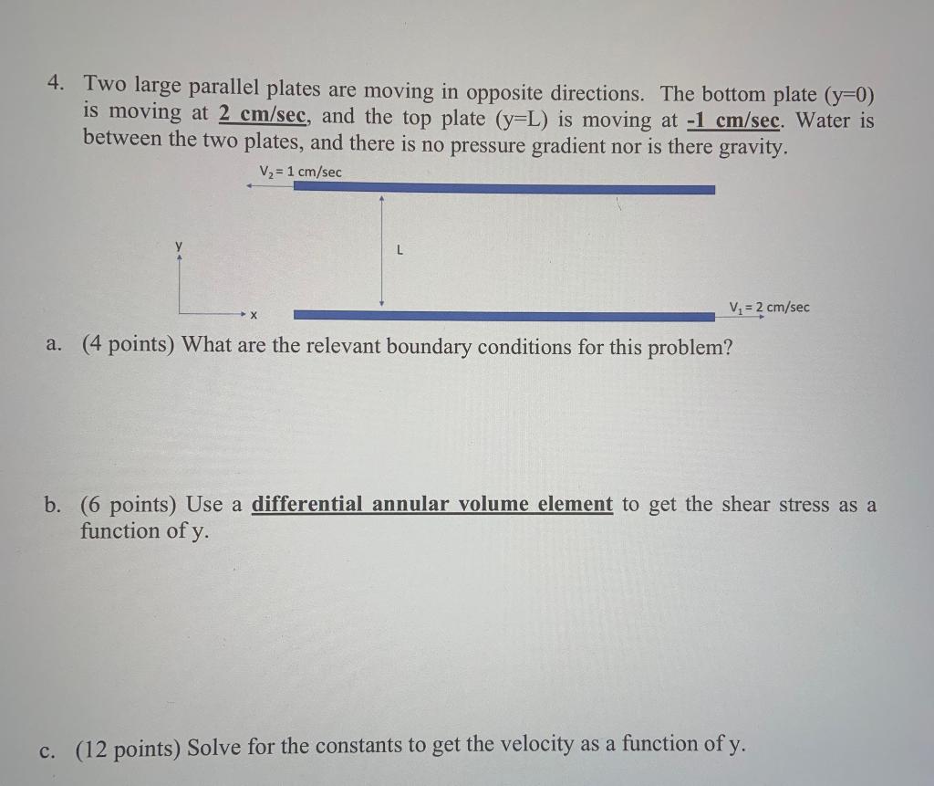 Solved 4. Two large parallel plates are moving in opposite | Chegg.com