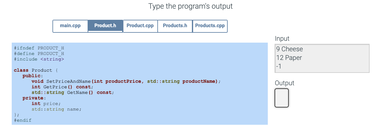 Solved Type the program's output main.cpp Product.h | Chegg.com