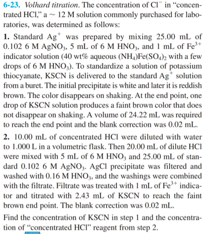 Solved 6-23. Volhard titration. The concentration of Clin | Chegg.com