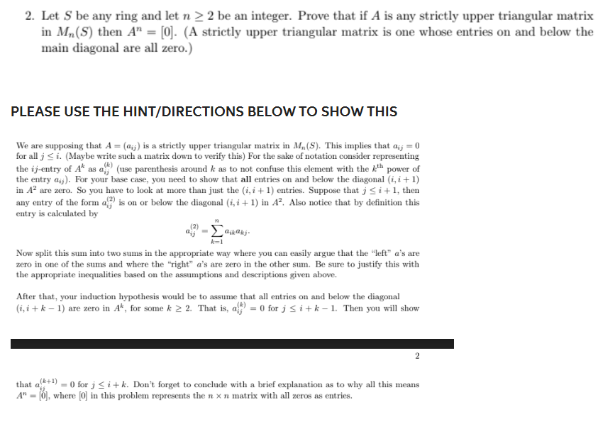 Solved 2. Let S be any ring and let n≥2 be an integer. Prove | Chegg.com