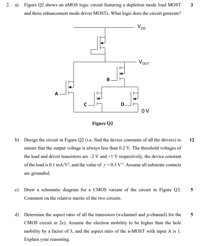 Solved 3 2. a) Figure Q2 shows an nMOS logic circuit | Chegg.com