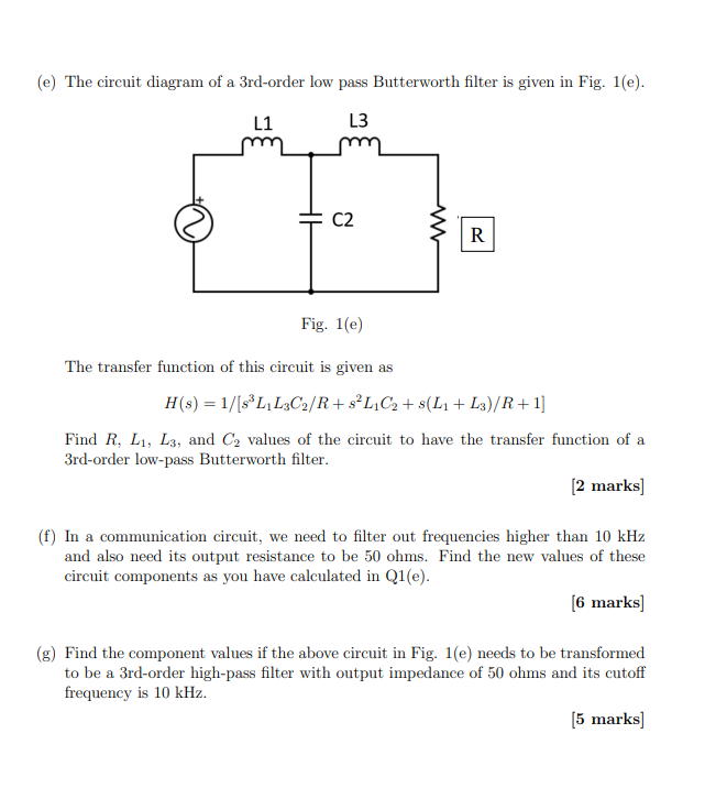 Solved (e) The circuit diagram of a 3rd-order low pass | Chegg.com
