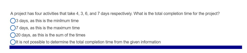 Solved A project has four activities that take 4, 3, 6, and | Chegg.com