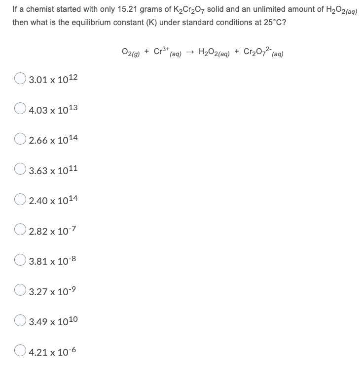 Solved Cr20-2 (aq) + 14H+ (aq) + 6e → 2Cr3+ (aq) + 7H200) | Chegg.com