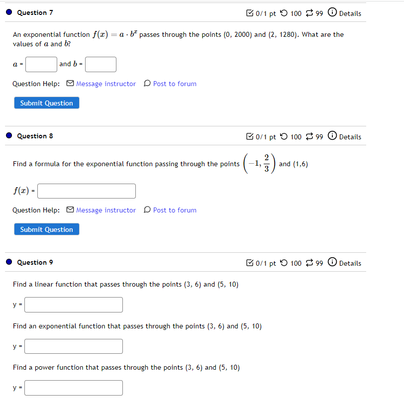 Solved An exponential function \\( f(x)=a \\cdot b^{x} \\) | Chegg.com