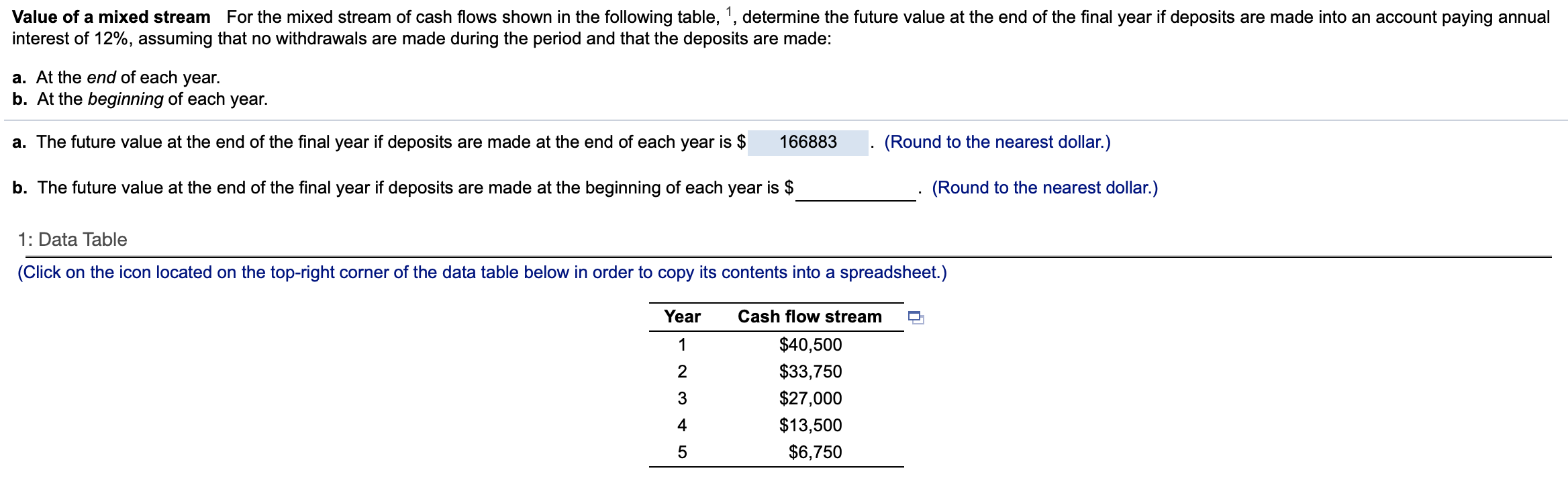 Solved Value of a mixed stream For the mixed stream of cash | Chegg.com
