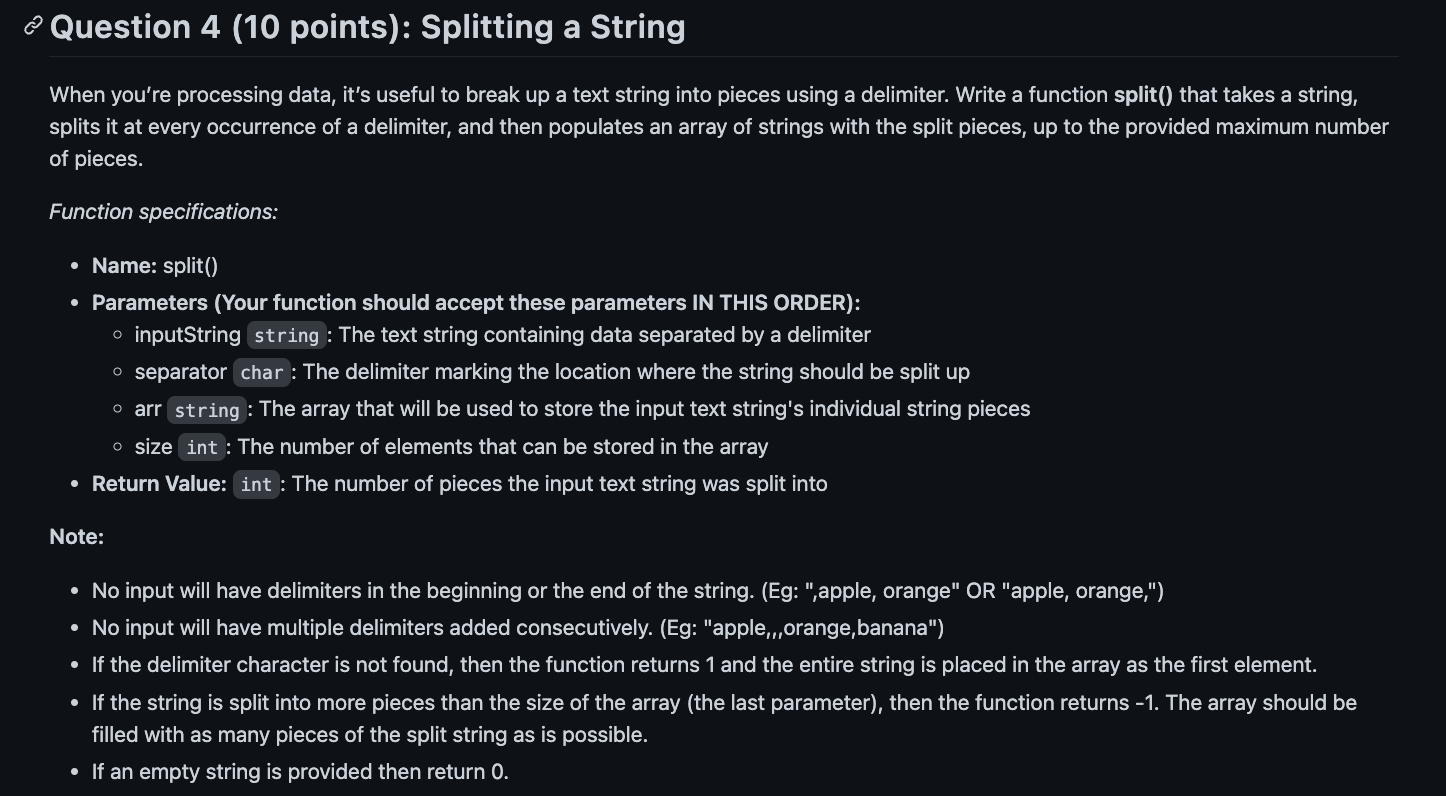 Solved Question 4 10 Points Splitting A String When 9647