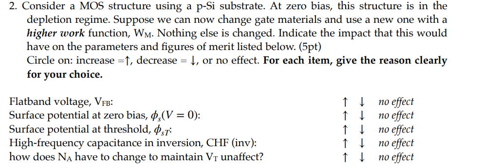 Solved Consider a MOS structure using a p-Si substrate. At | Chegg.com