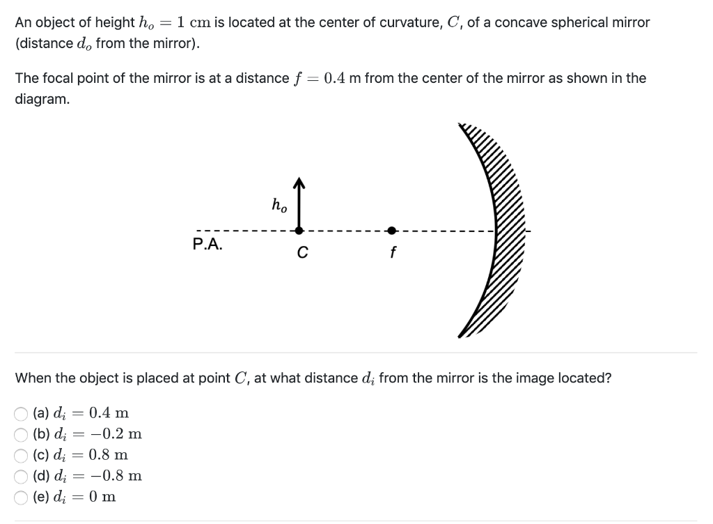 Solved An object of height h. = 1 cm is located at the | Chegg.com