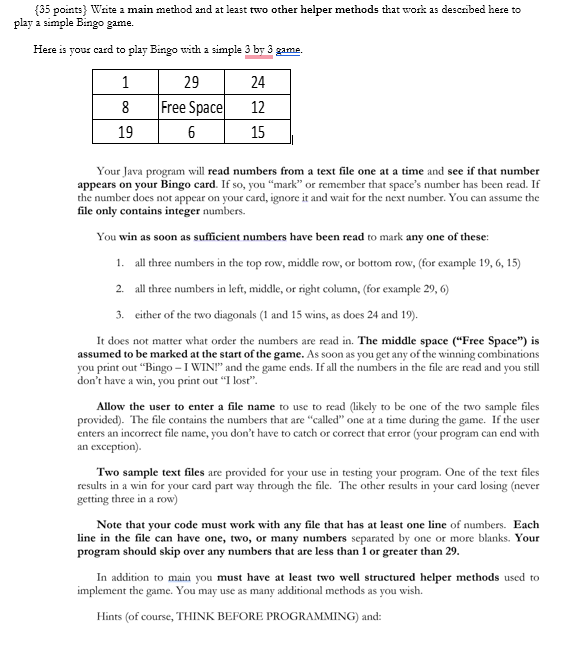 Solved \{35 points } Write a main method and at least two | Chegg.com