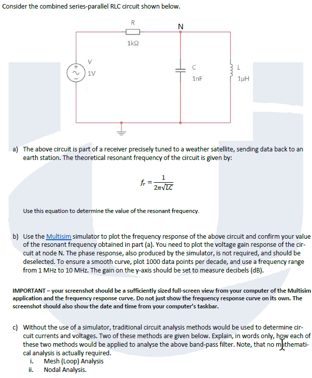 Solved Consider the combined series-parallel RLC circuit | Chegg.com