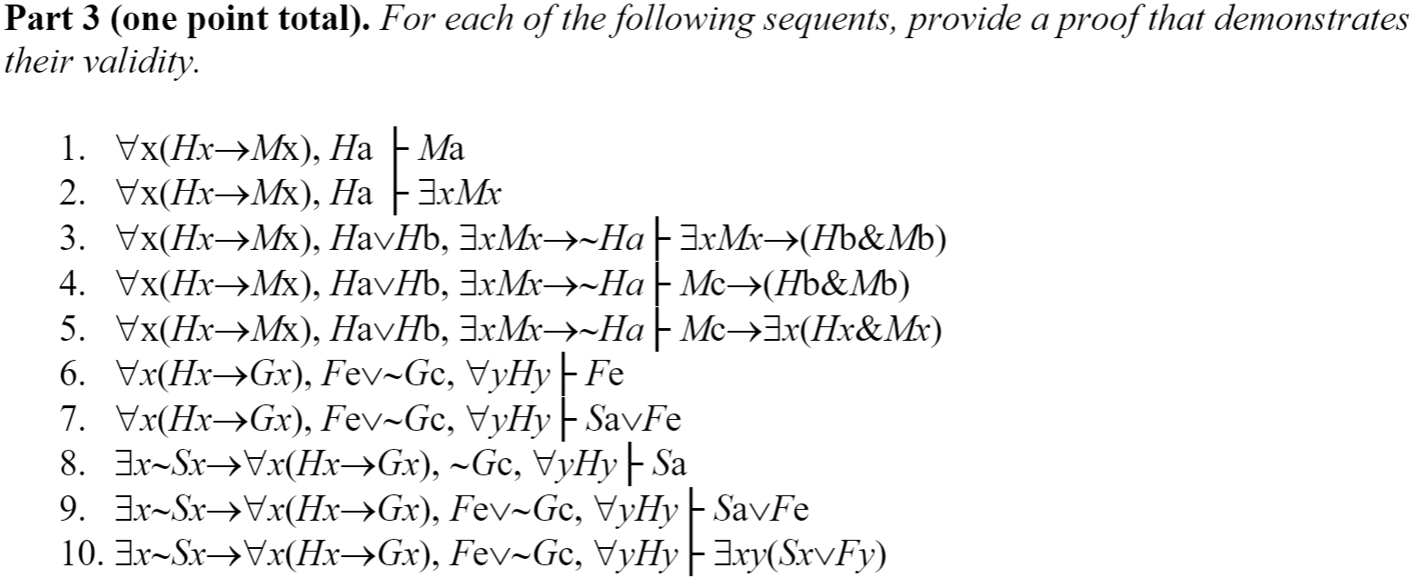 Solved Part 3 (one point total). For each of the following | Chegg.com