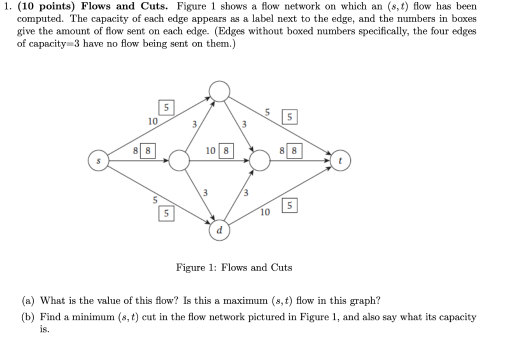 Solved 1. (10 points) Flows and Cuts. Figure 1 shows a flow | Chegg.com
