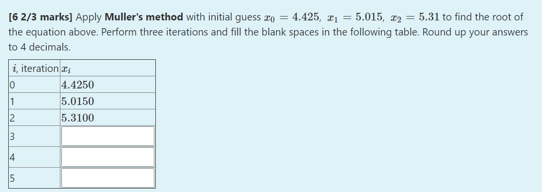 [6 2/3 marks] Apply Muller's method with initial | Chegg.com